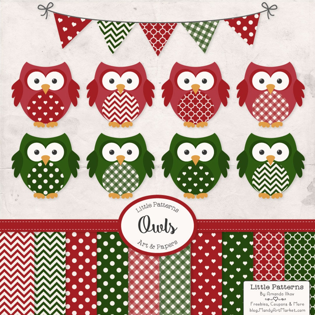 Premium Owl Clipart, Vectors & Digital Papers in Christmas Christmas ...