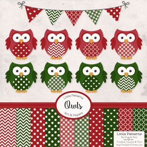 Premium Owl Clipart, Vectors & Digital Papers in Christmas Christmas ...