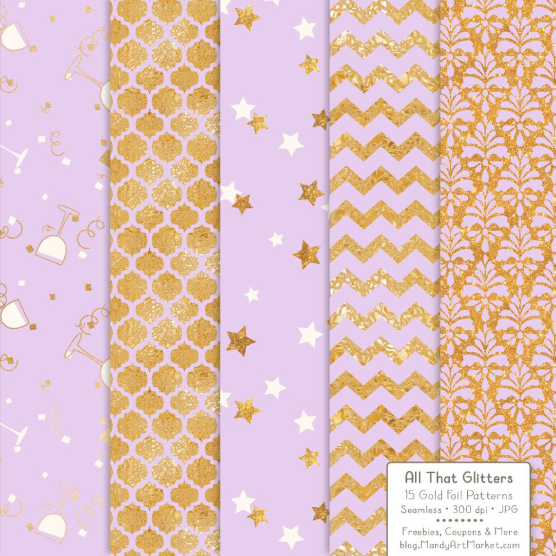 Premium Gold Foil Lavender Digital Papers Party Patterns | Etsy