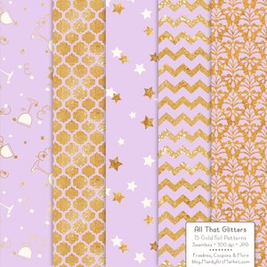 Premium Gold Foil Lavender Digital Papers Party Patterns, Party Digital ...