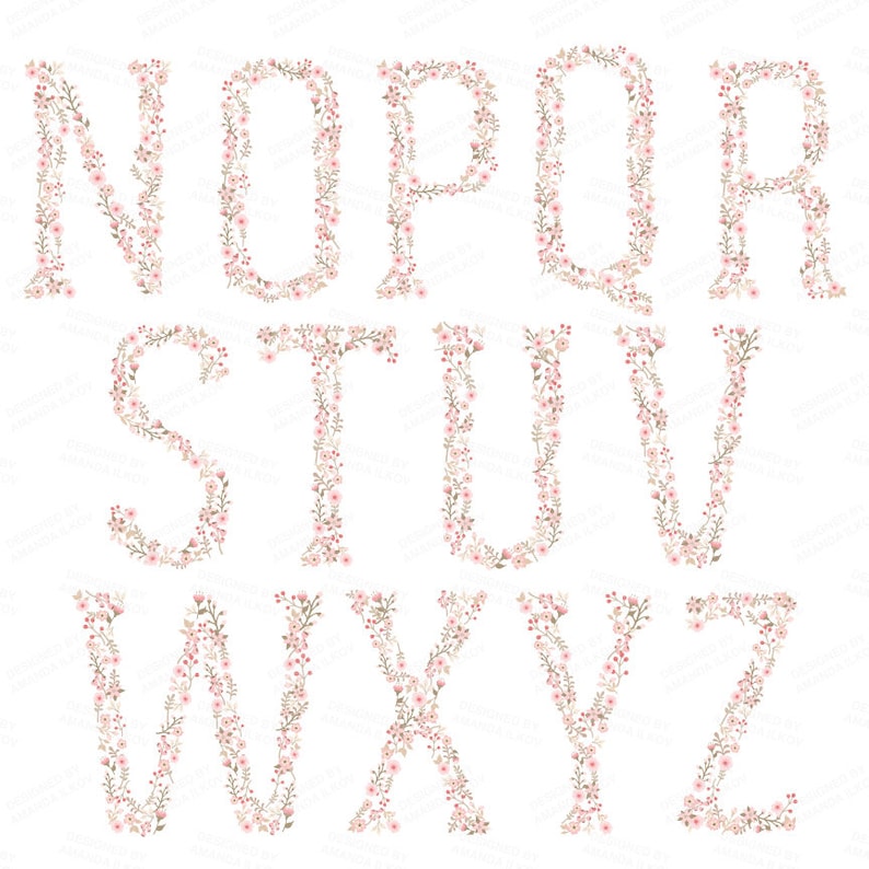 Professional Floral Alphabet Clipart & Vectors Soft Pink - Etsy UK