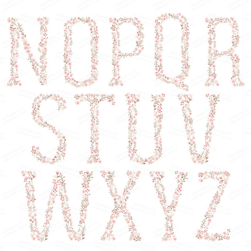 Professional Floral Alphabet Clipart & Vectors - Soft Pink Floral ...