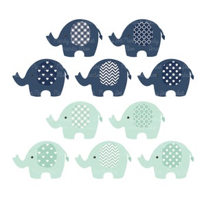 Premium Elephant Clipart, Vectors & Digital Papers in Navy and Mint ...