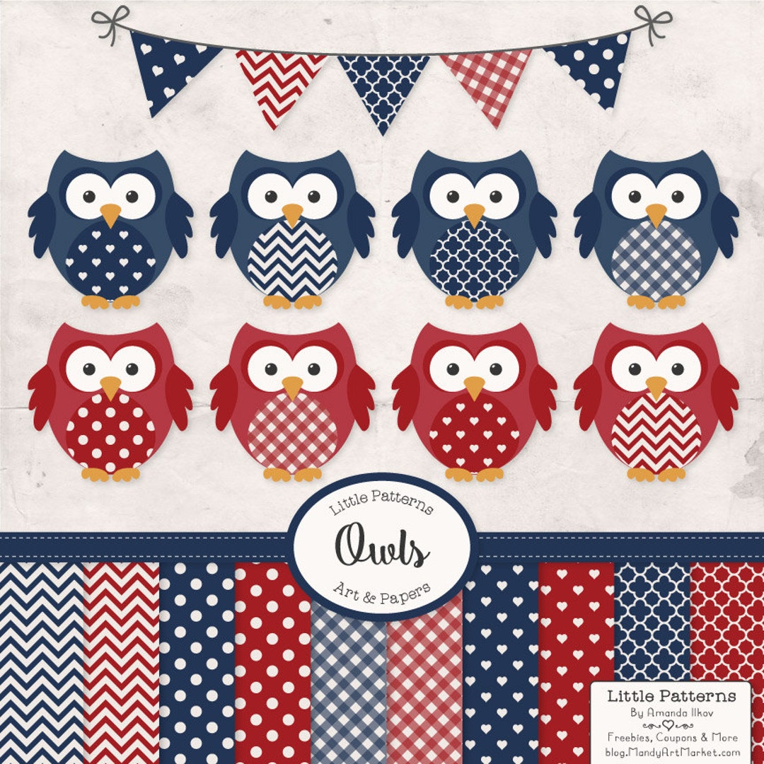 Premium Owl Clipart, Vectors & Digital Papers in Americana - American ...