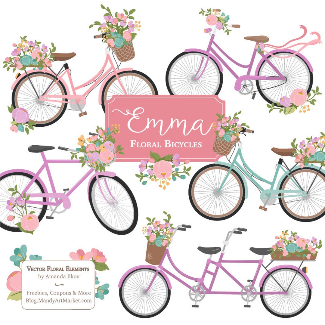 Emma Floral Bicycle Clipart & Vectors in Garden Party - Spring Bicycles ...