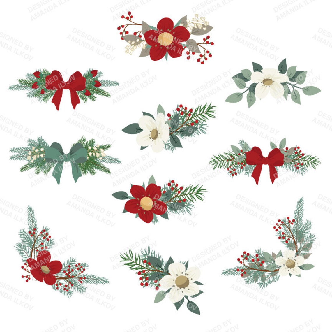 Premium Large Rustic Pine Floral Clip Art & Vectors Christmas - Etsy
