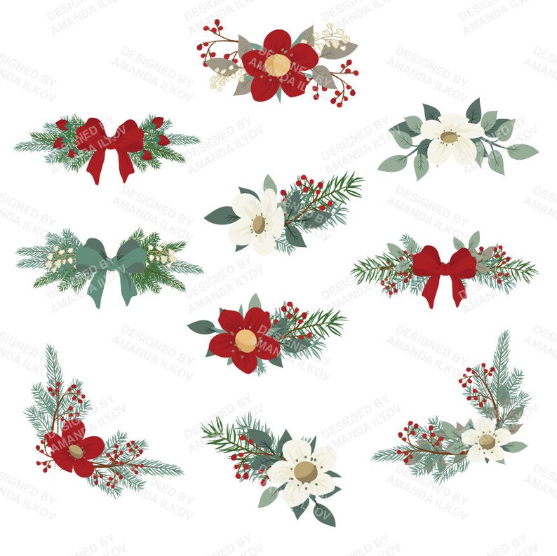 Premium Large Rustic Pine Floral Clip Art & Vectors Christmas - Etsy