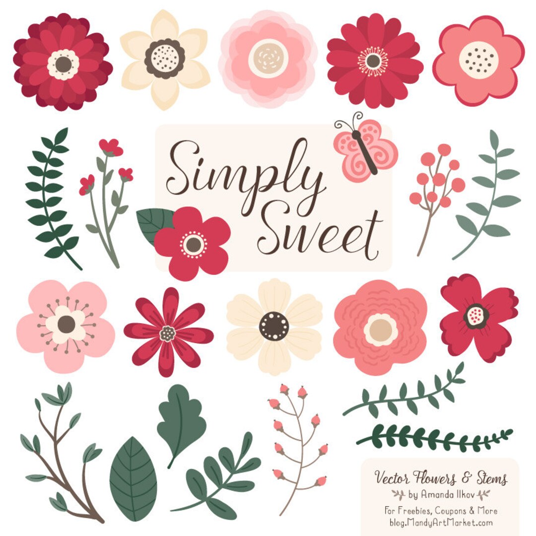 Cute Flowers Clipart in Rose Garden - Rose Garden Vector Flowers, Rose ...