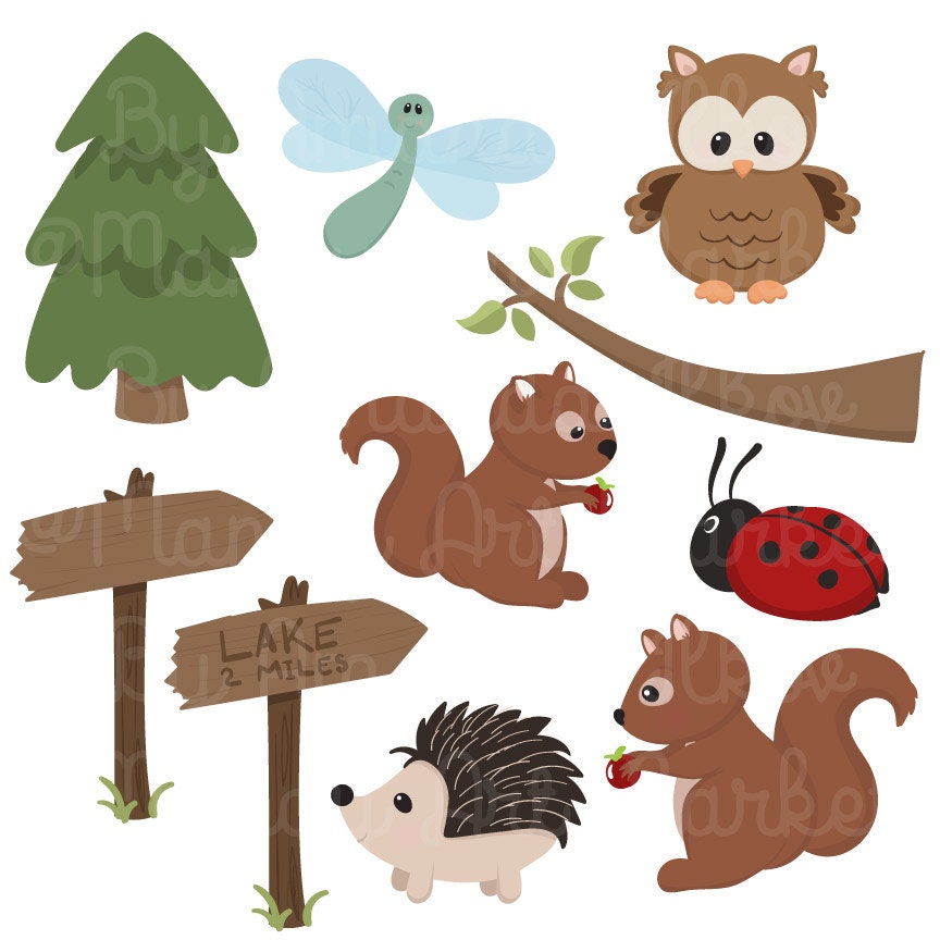 Cute Woodland Animals Clip Art & Papers - Woodland Clipart, Woodland ...