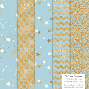 Premium Gold Foil Soft Blue Digital Papers - Party Patterns, Party ...
