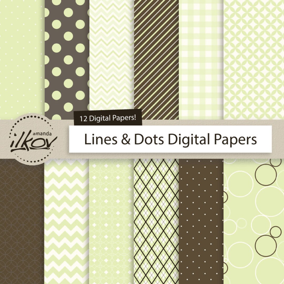 Premium Green & Brown Digital Paper Pack - Polka Dot Digital Paper ...
