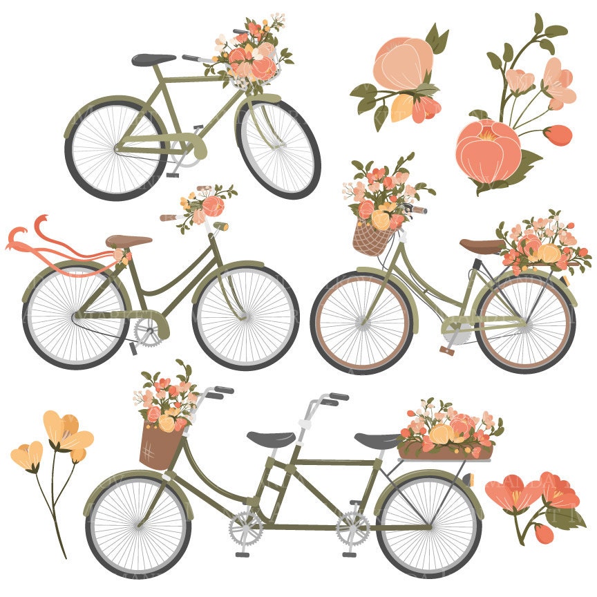 Emma Floral Bicycle Clipart & Vectors in Antique Peach peach | Etsy