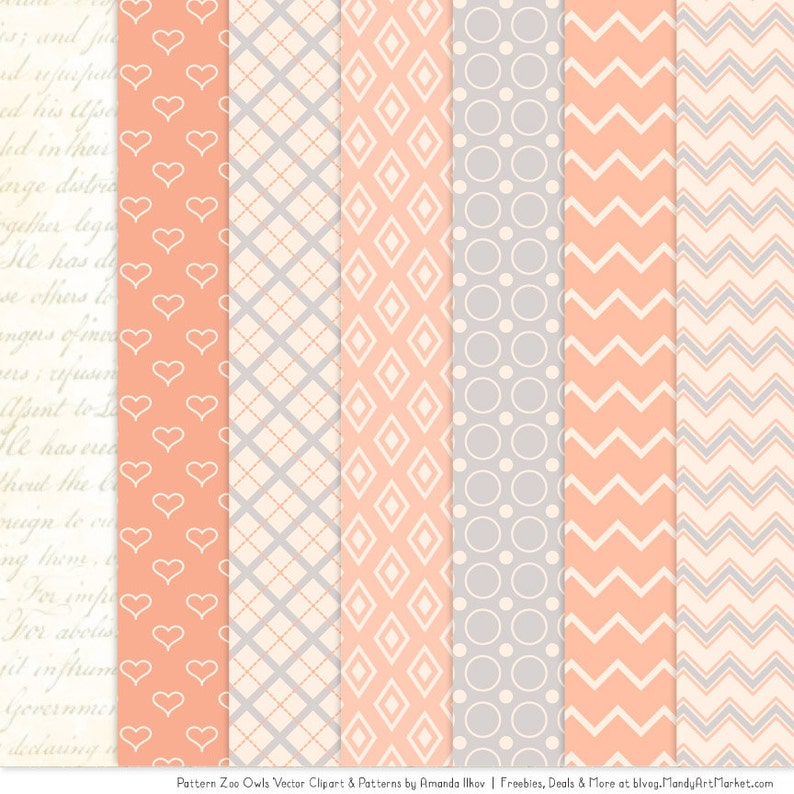 Patterned Peach Owls Clipart and Digital Papers Peach Owl | Etsy