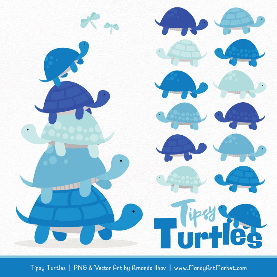 Professional Turtle Stack Clipart in Blue - Turtle Clipart, Turtle ...