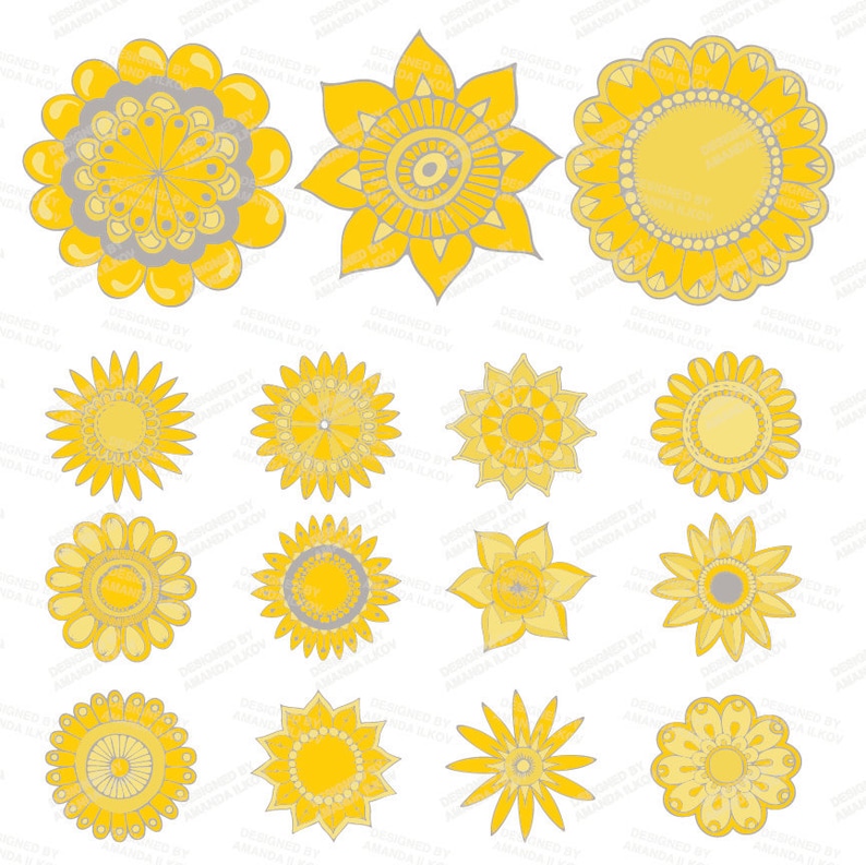 Professional Sunshine Yellow Flowers Clipart & Vectors | Etsy