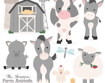Premium Soft Pink Farm Animals Clip Art & Vectors - Soft Pink Farm ...