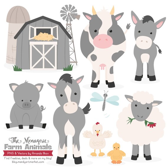 Premium Grey Farm Animals Clip Art & Vectors Grey Farm | Etsy