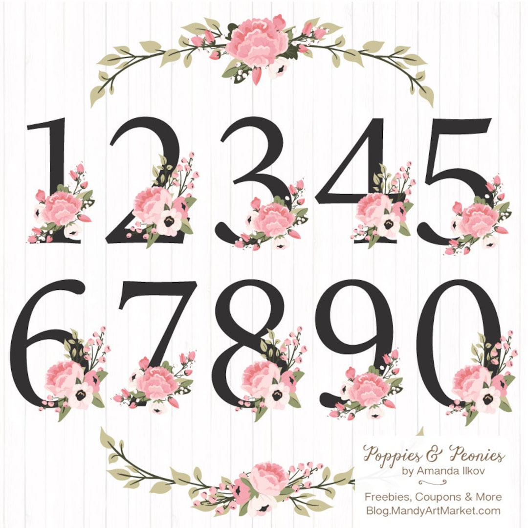 Premium Floral Numbers Clipart & Vectors - Soft Pink Flower Numbers ...