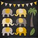 Patterned Mustard Elephants Clipart and Digital Papers Yellow Elephant ...
