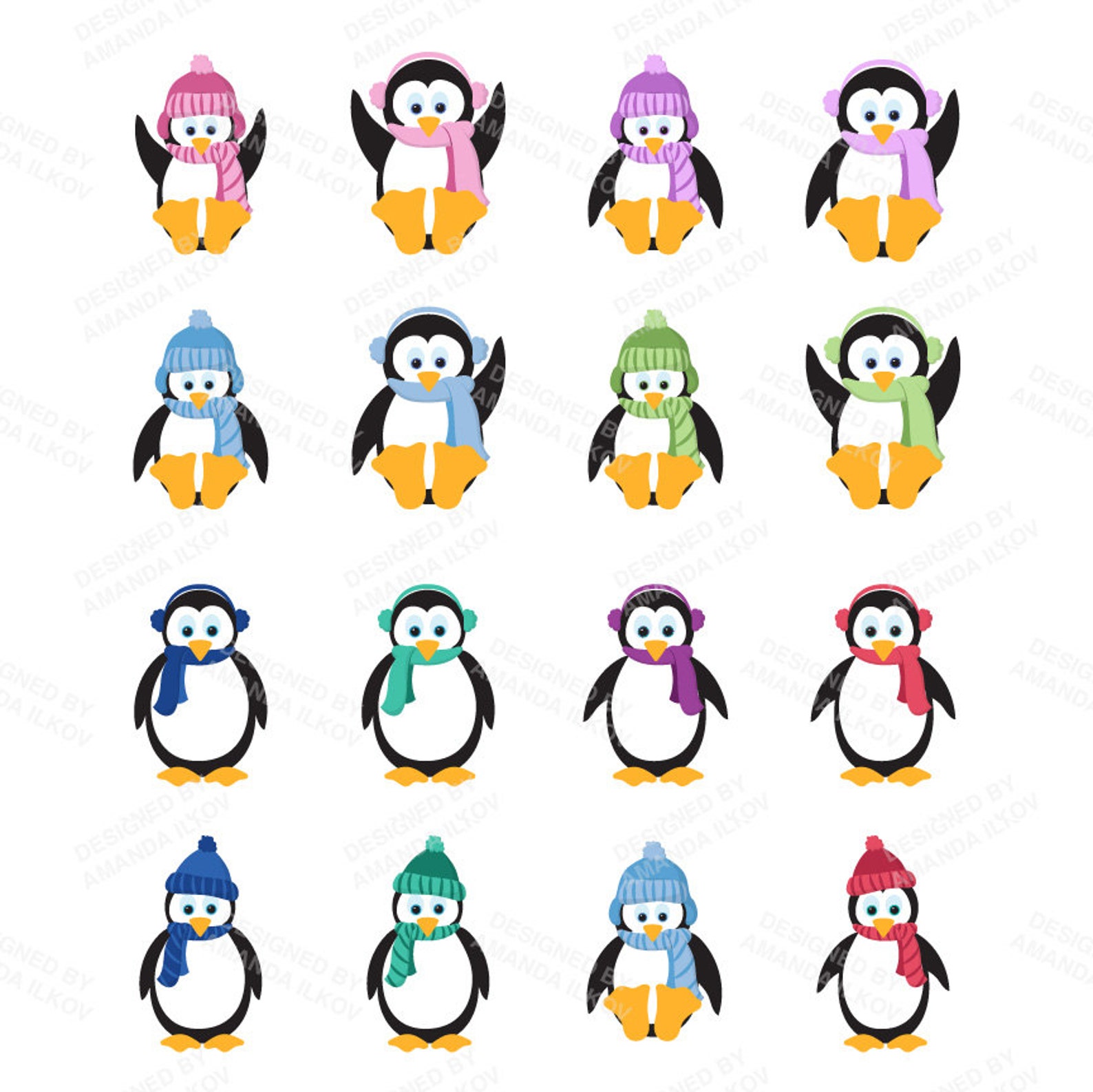 Hand Drawn Vector Penguins Clip Art Penguin Clipart - Etsy