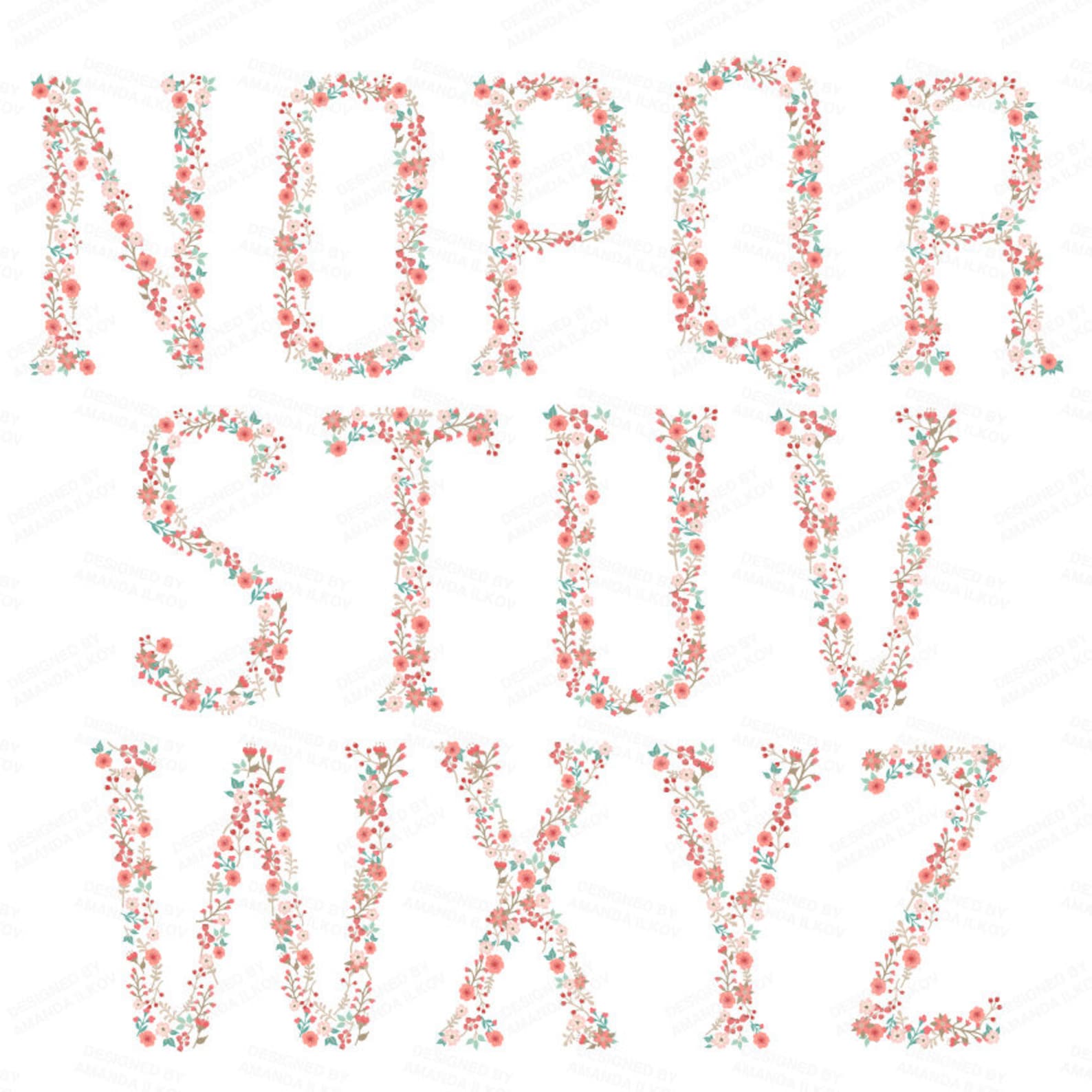 Professional Floral Alphabet Clipart & Vectors Coral and - Etsy