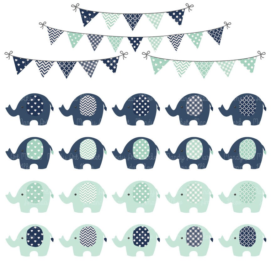 Premium Elephant Clipart Vectors & Digital Papers in Navy and - Etsy
