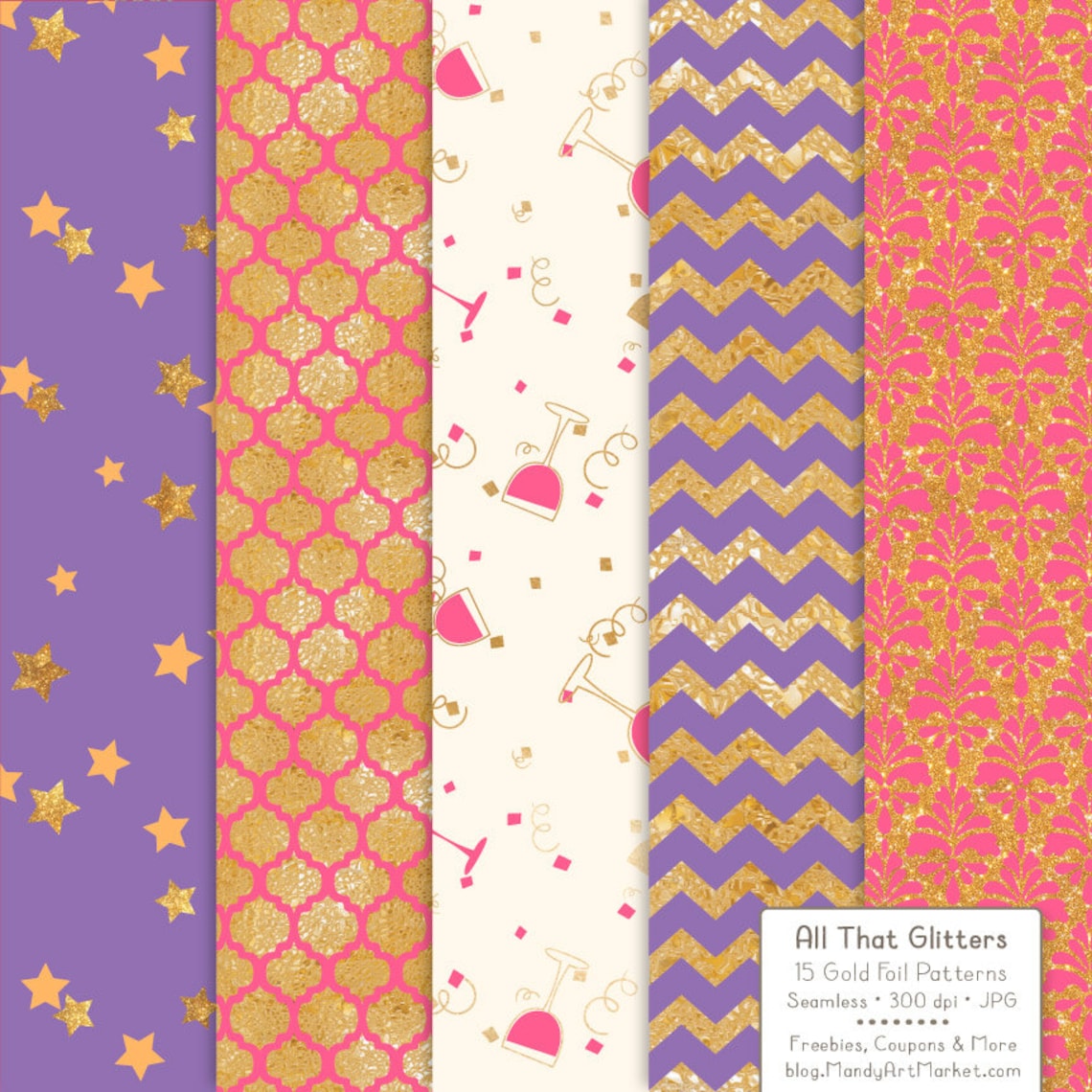 Celebrate Gold Foil Digital Papers in Crayon Box Party - Etsy