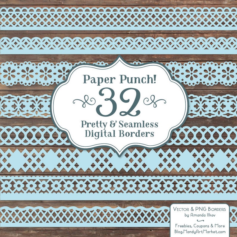 32 Premium Soft Blue Paper Punch Lace Borders Clipart & | Etsy