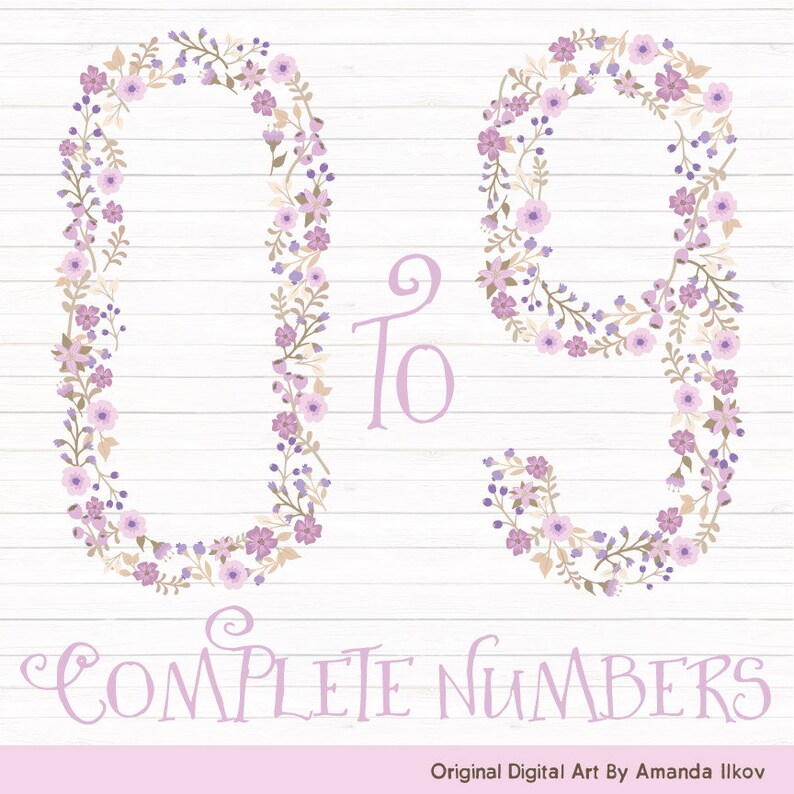 Premium Floral Numbers Clipart & Vectors in Lavender - Etsy