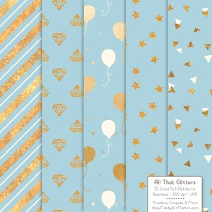 Premium Gold Foil Soft Blue Digital Papers Party Patterns, Party ...