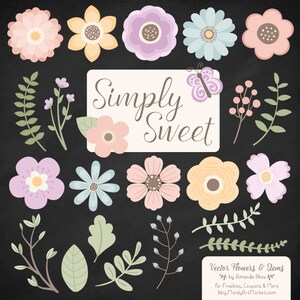 Cute Flowers Clipart in Grandmas Garden - Pastel Vector Flowers, Pastel ...