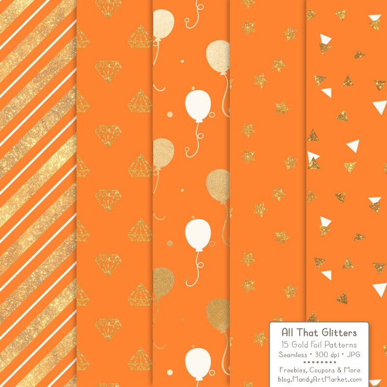 Premium Tangerine Gold Foil Digital Papers - Party Patterns, Party ...