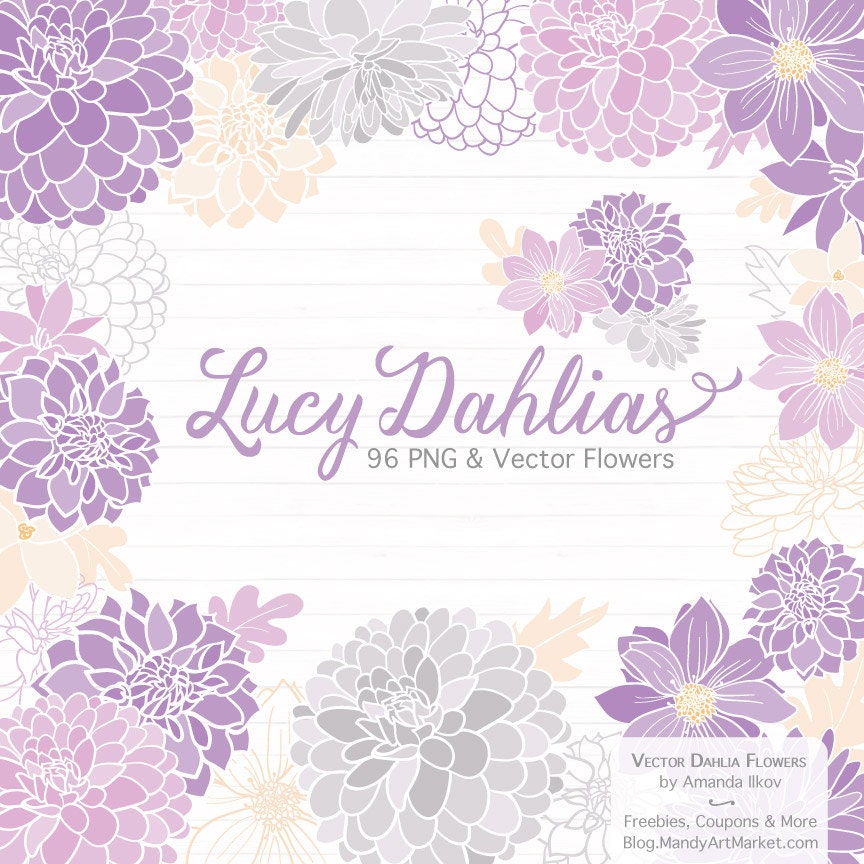 Lucy Dahlia Clipart & Vectors in Lavender Purple Flowers | Etsy Canada