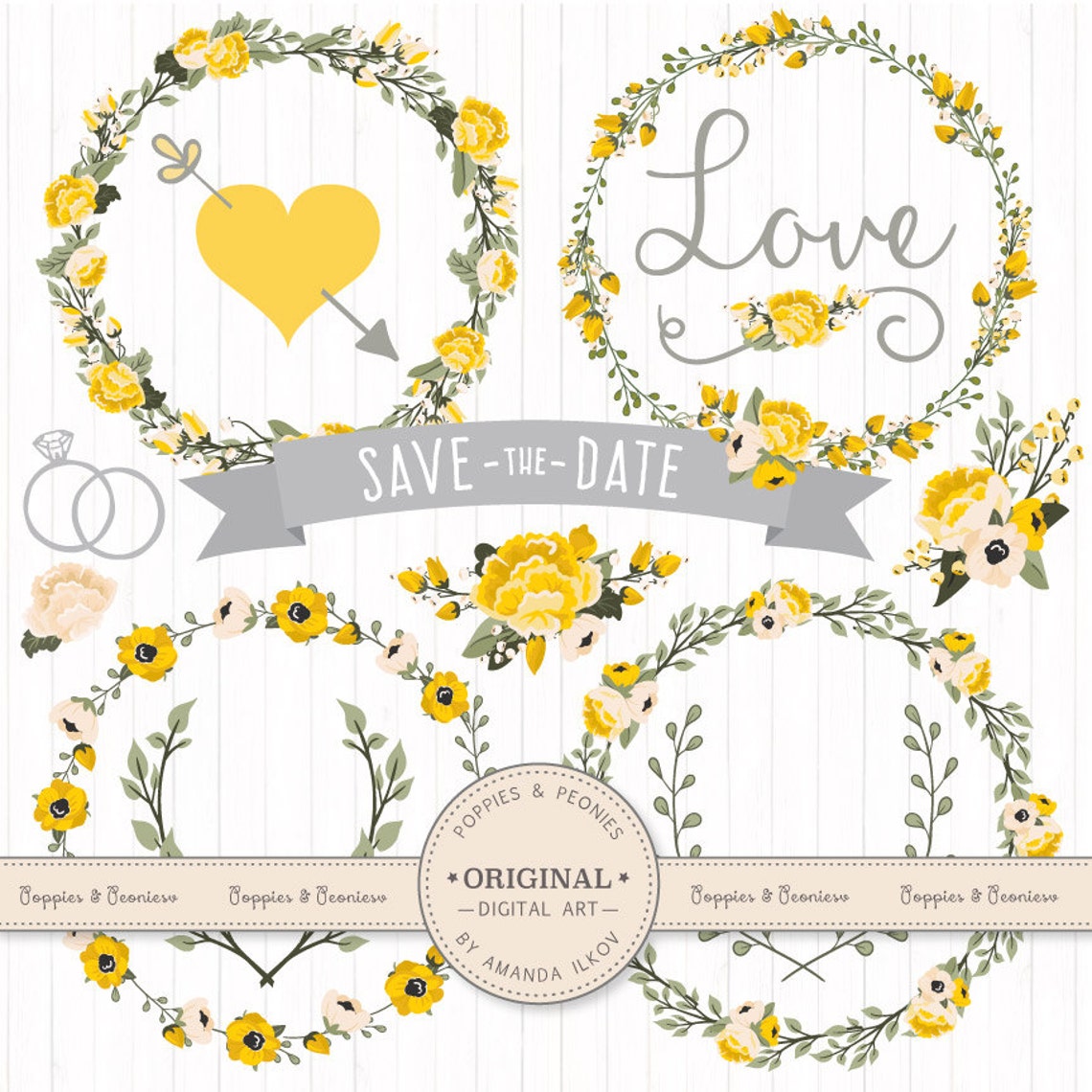 Premium Wedding Floral Clipart & Vectors Sunshine Yellow - Etsy