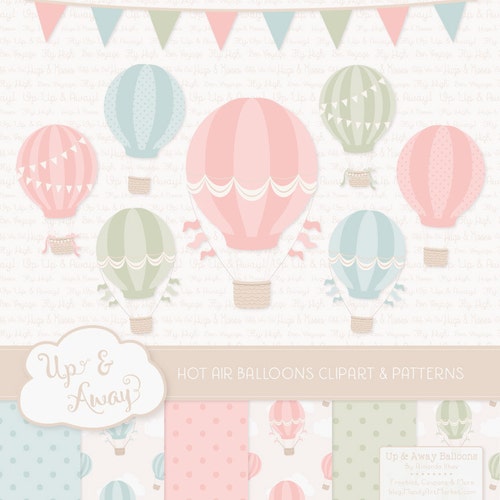 Fresh Girl Hot Air Balloons Clipart With Digital Papers - Etsy