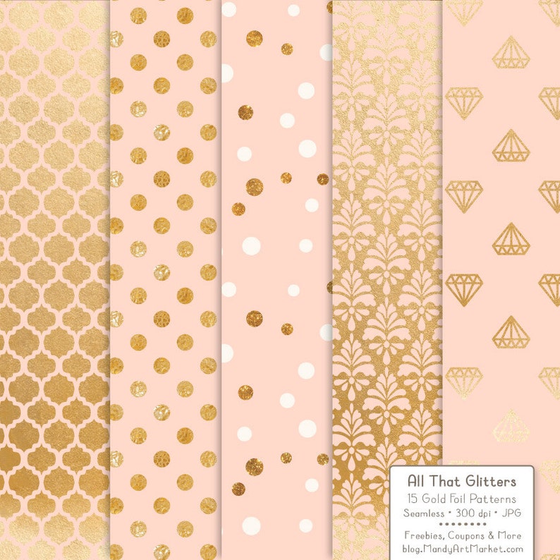 Premium Gold Foil Peach Digital Papers Party Patterns Party | Etsy