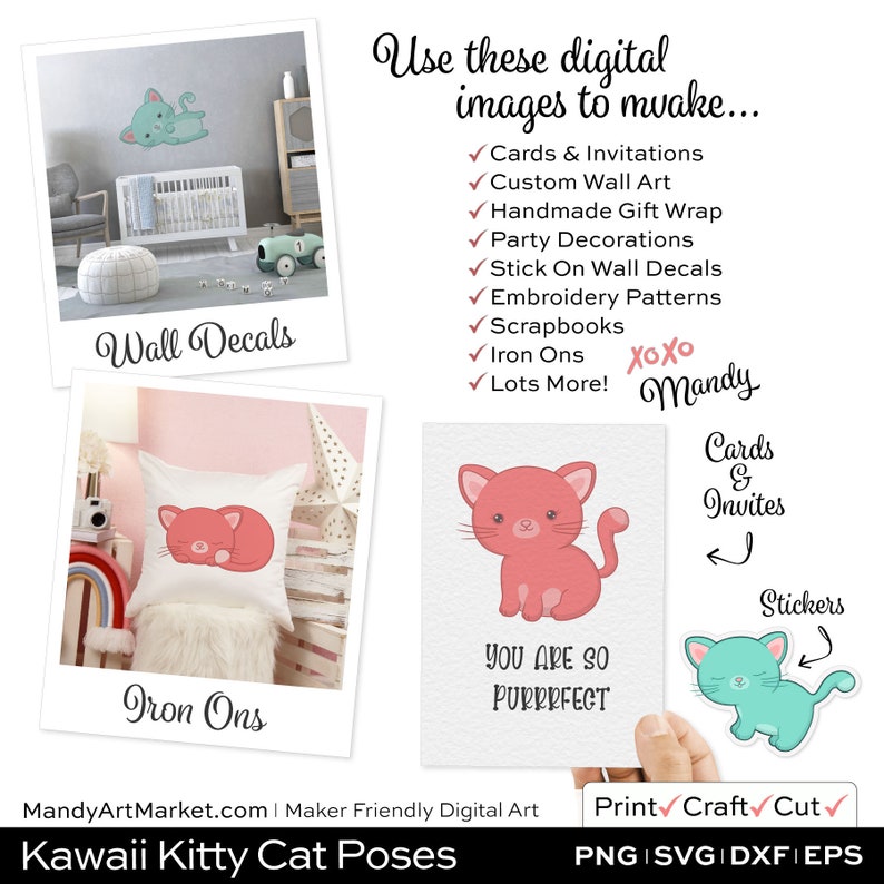Professional Cute Cat Clipart in Pink - PNG & EPS Vector Formats ...