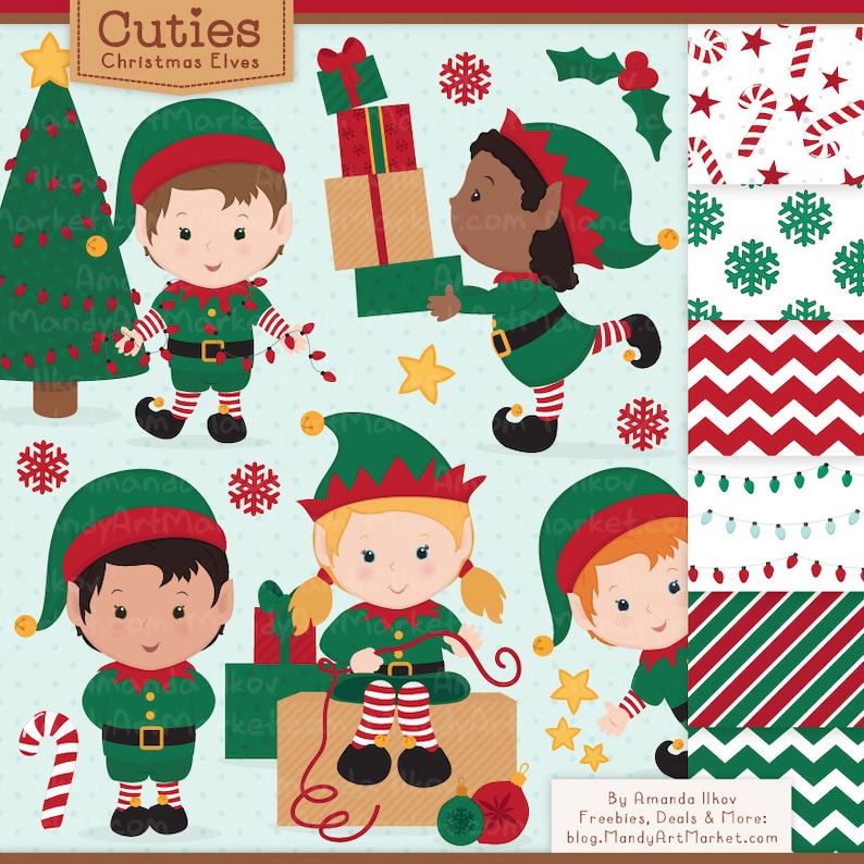 Cute Christmas Elves & Christmas Patterns Elf Clipart Elf - Etsy
