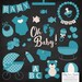 Premium Oh Baby Clipart & Vectors Set in Vintage Blue Vintage Blue Baby ...