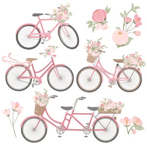 Emma Floral Bicycle Clipart & Vectors in Soft Pink - Rose Bicycles ...