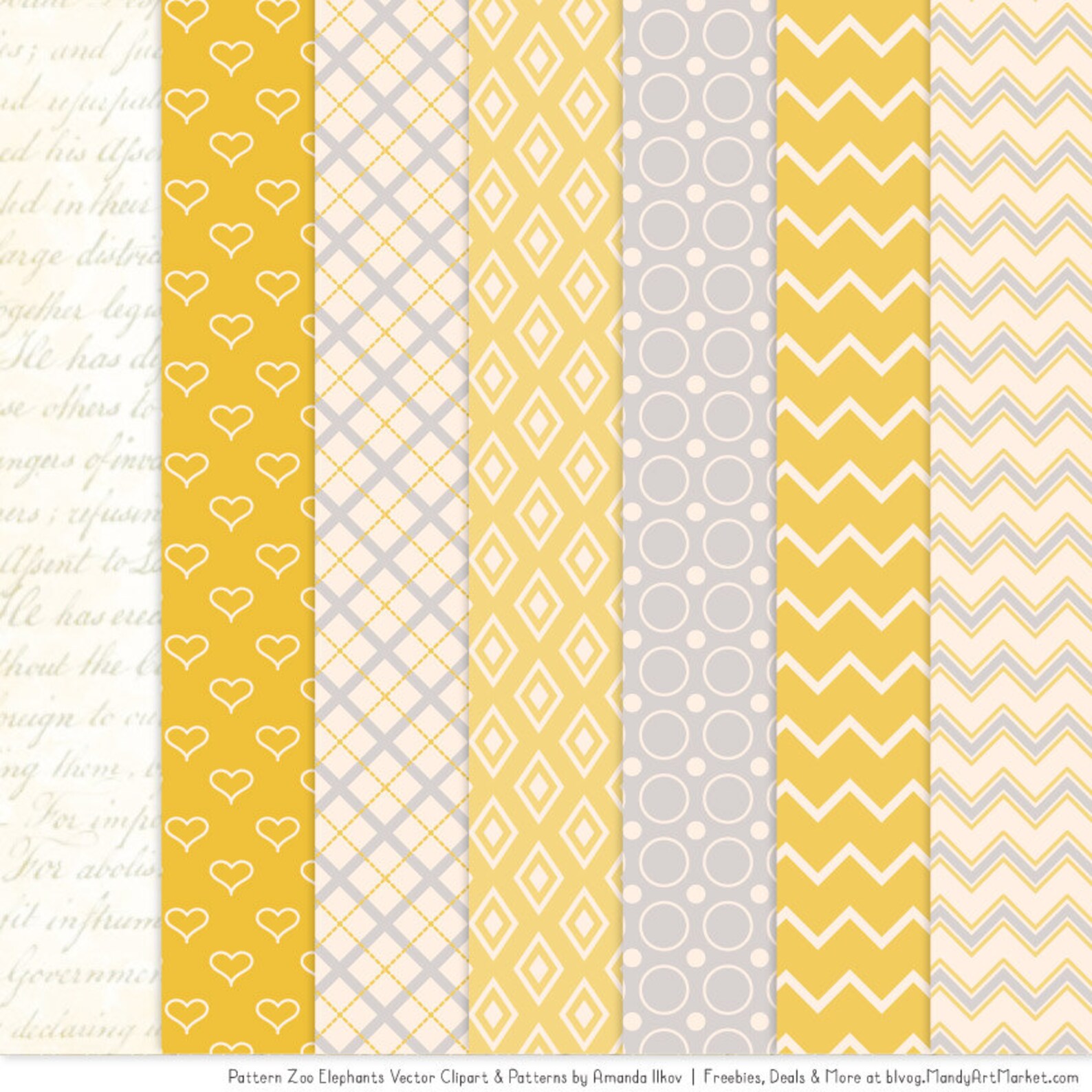 Patterned Sunshine Elephants Clipart and Digital Papers - Yellow ...