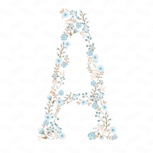 Professional Floral Alphabet Clipart & Vectors Soft Blue Floral ...