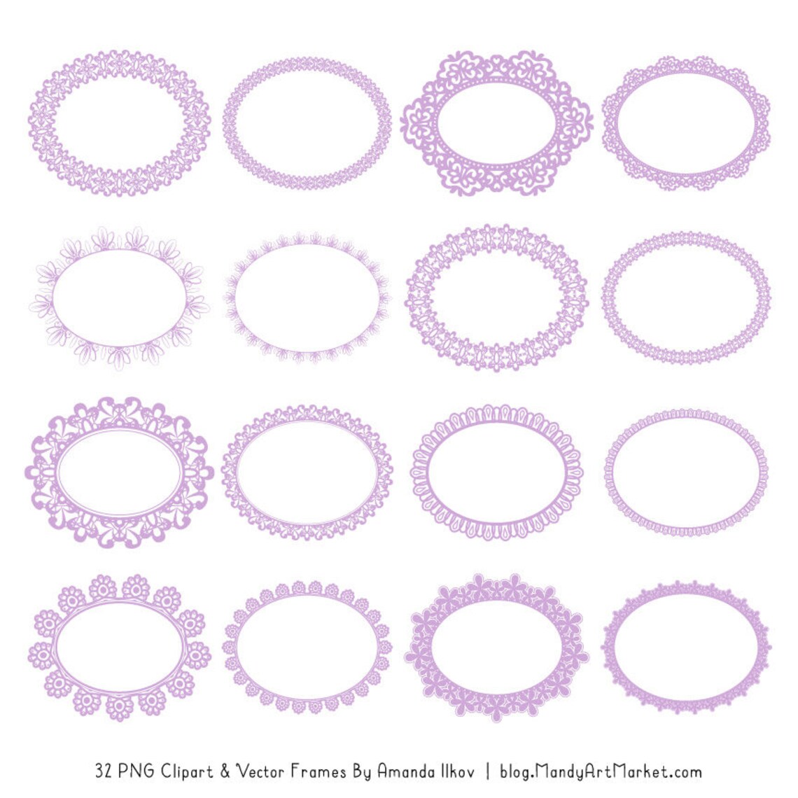 Lavender Round Lace Frames Clipart & Vectors - Lavender Lace Frames ...