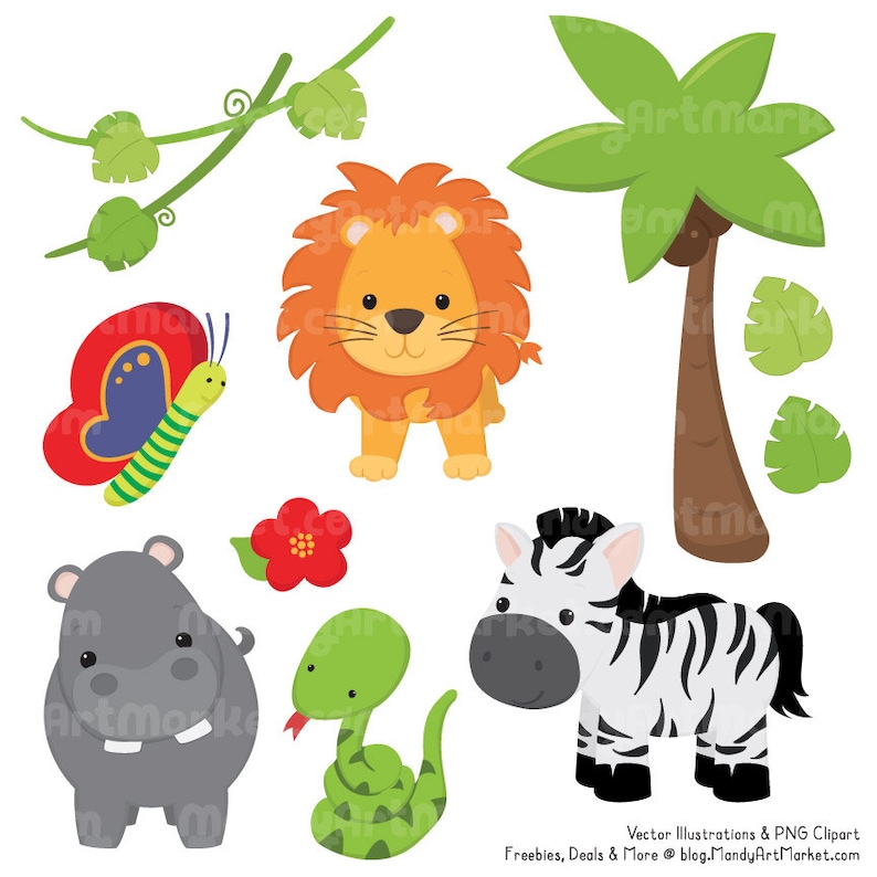Cute Jungle Animal Clipart Cute Safari Clipart Jungle - Etsy
