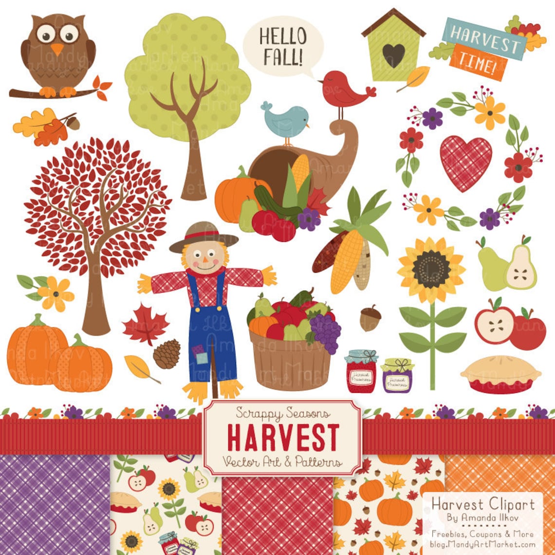 Harvest Fall Clip Art & Fall Patterns Fall Clipart Harvest - Etsy