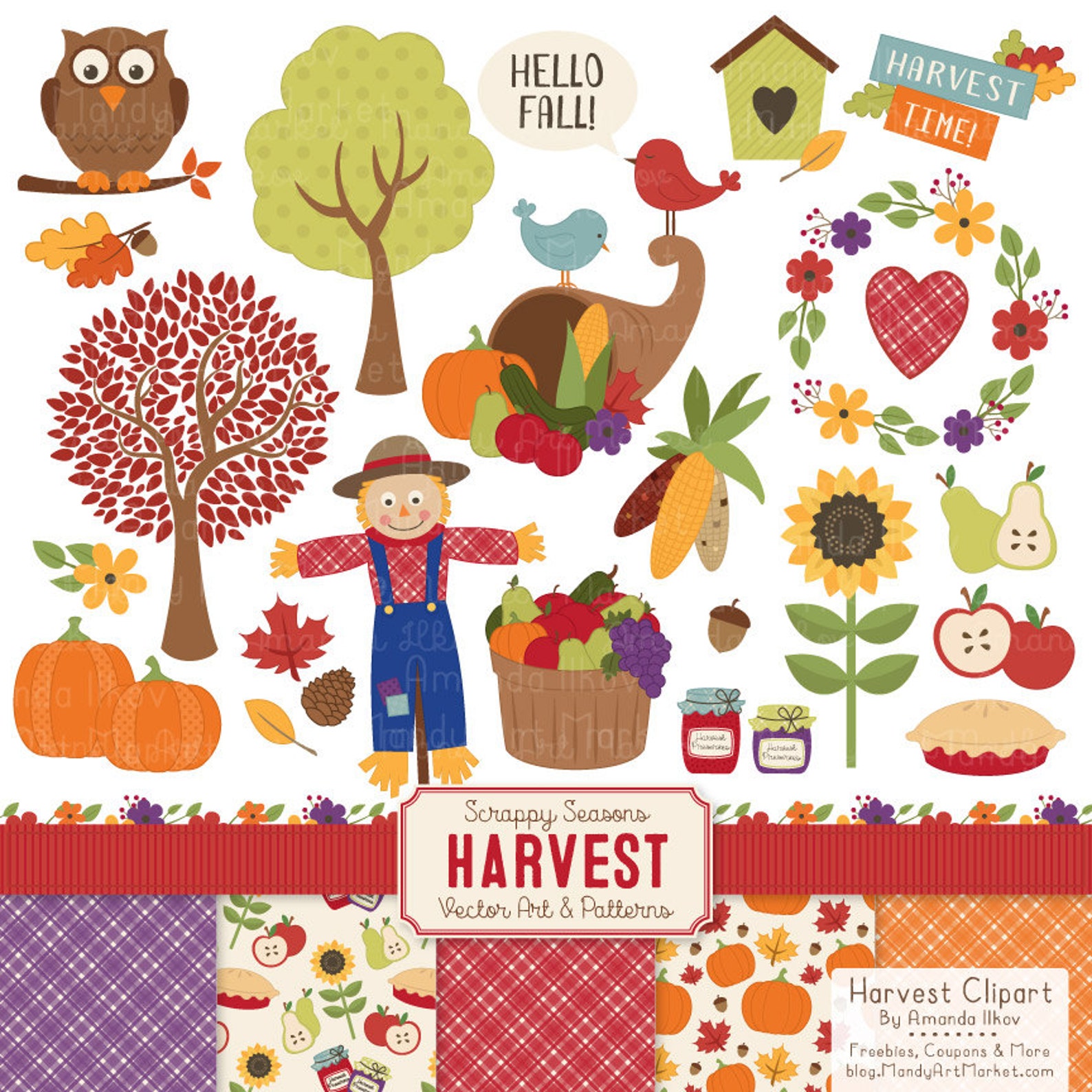 Harvest Fall Clip Art & Fall Patterns Fall Clipart Harvest - Etsy