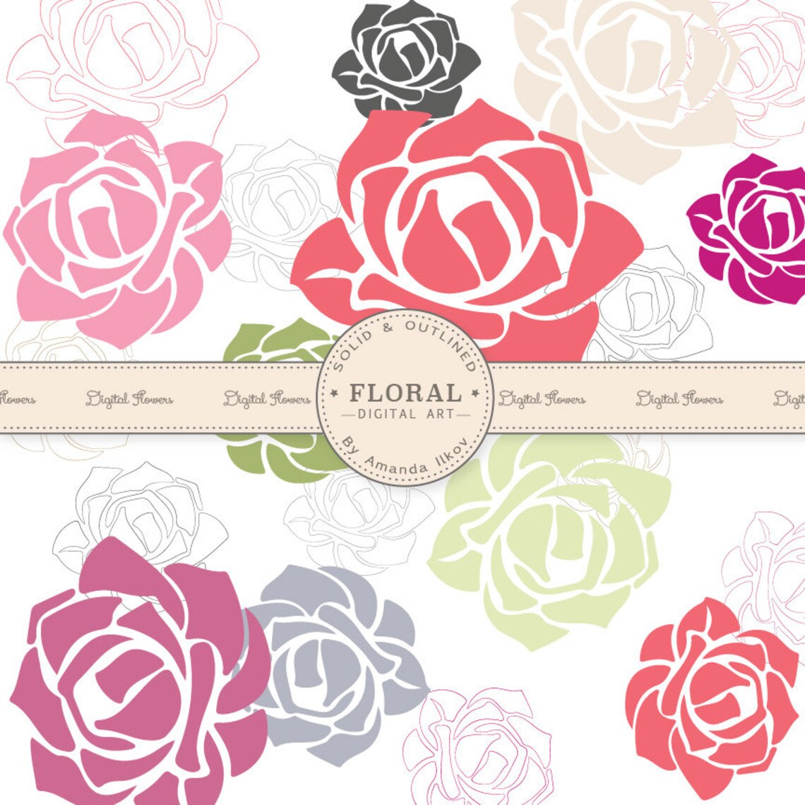 Premium Rose Vectors, Roses Clip Art, Rose Clipart in Fun, Pink ...