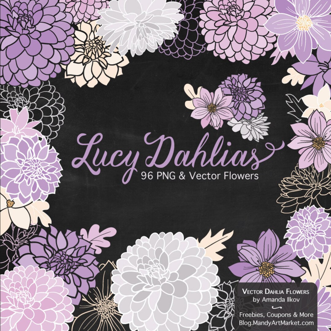 Lucy Dahlia Clipart & Vectors in Lavender - Purple Flowers, Vector ...