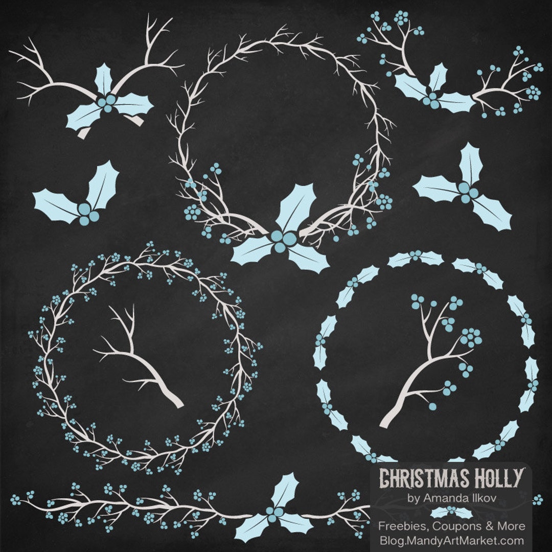 Professional Soft Blue Holly Clipart & Holly Vector Set - Holly Clip ...