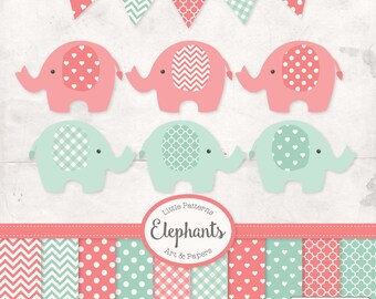 Premium Elephant Clipart Vectors & Digital Papers in Oceana | Etsy